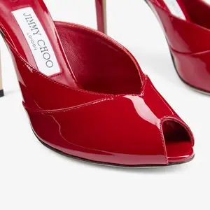 JIMMY CHOO Brigitte 100 Patent Leather Mules - Ruby Red