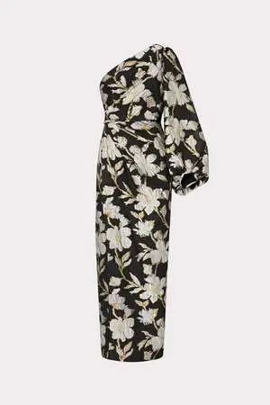MILLY Cher Floral Jacquard One Shoulder Maxi Dress