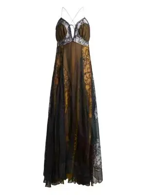 Etro Floral Lace Silk Maxi Dress - Brown