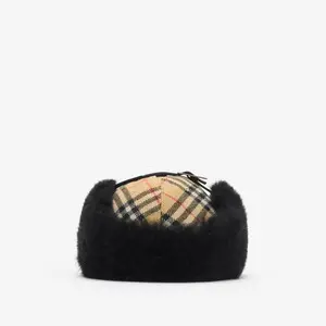Burberry Check Wool Trapper Cap - Sand Beige