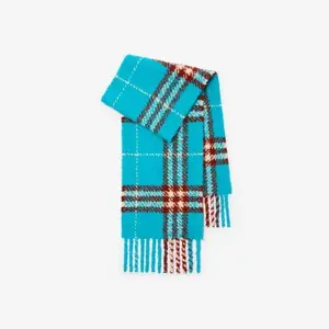 Burberry Check Alpaca Wool Blend Bouclé Scarf - Atom Blue