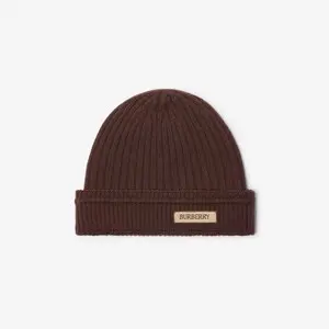Burberry Logo Patch Wool Beanie - Treacle Brown