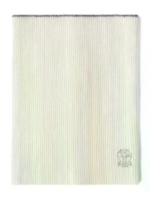 Brunello Cucinelli Ribbed-knit Logo-embroidered Scarf - Neutrals