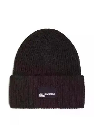 Karl Lagerfeld Logo-patch Ribbed Beanie - Black