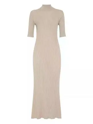 Brunello Cucinelli Mock-neck Midi Dress - Neutrals