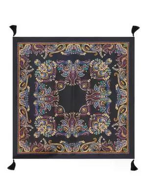Etro Tassels Paisley-print Silk Scarf - Black