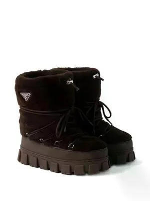 Prada Shearling Lace-up Ski Boots - Brown