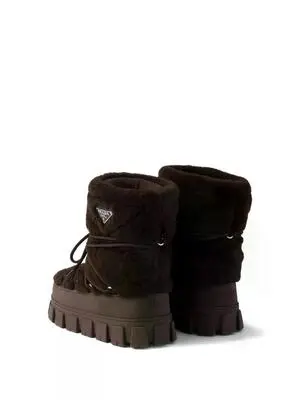 Prada Shearling Lace-up Ski Boots - Brown