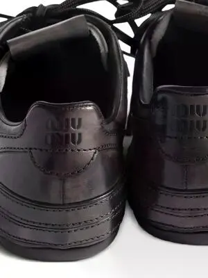 Miu Miu Leather Buckled Sneakers - Black