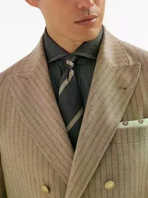 Brunello Cucinelli Striped Silk Neck Tie - Grey