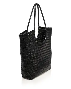 Dragon Diffusion Arched Diagonal Woven Leather Tote - Black