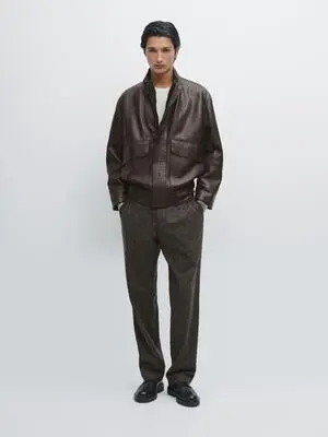 Massimo Dutti Nappa Leather Jacket With Pockets - Brown | Editorialist
