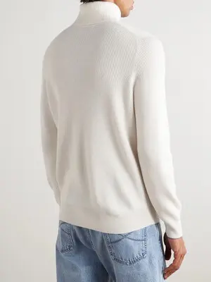 Brunello Cucinelli Ribbed Cashmere Rollneck Sweater - Neutrals