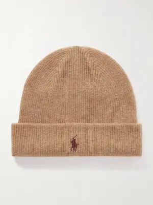 Polo Ralph Lauren Logo-embroidered Ribbed Cashmere Beanie - Brown