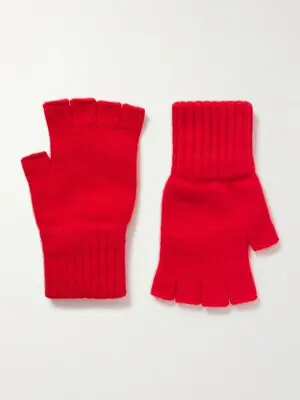 DRAKE'S Cashmere Fingerless Gloves - Red