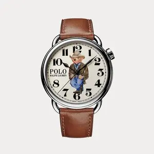 Ralph Lauren 42 Mm Cowboy Polo Bear Strap Watch - White Dial
