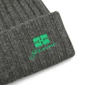 GANNI Core Future Wool Knit Beanie - Charcoal Grey