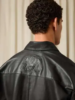 REISS Fletcher Monogram Embossed Leather Relaxed-fit Jacket