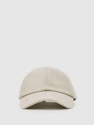REISS Herringbone Wool Cap - Oatmeal