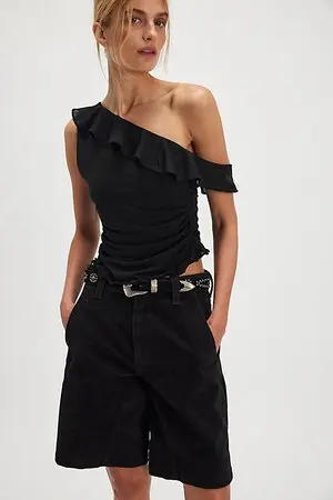 Free People Isla Off-the-shoulder Ruched Sleeveless Top - Black