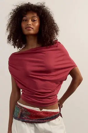 Free People Blake Off-the-shoulder Draped Top - Deep Claret