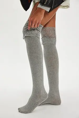 Free People Lace Trim Over-the-knee Socks - Grey