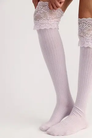 Free People Viola Lace Over-the-knee Socks - Lavender