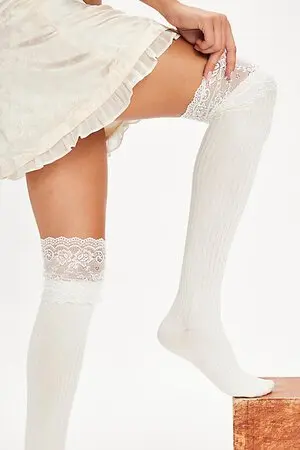 Free People Lace Trim Over-the-knee Socks - White