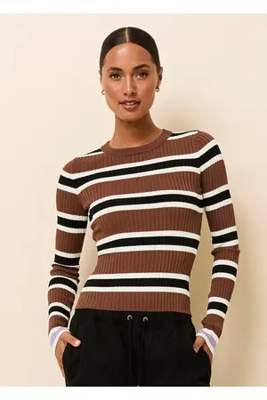Solid & Striped Ribbed Knit Top - Stripe