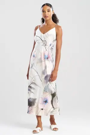 Natori Hiyaku Printed Charmeuse Slip Dress - Stripe
