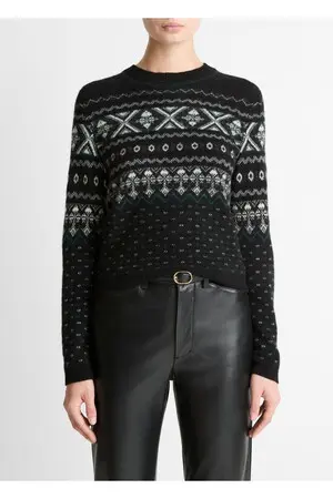 Vince Fair Isle Plush Cashmere Crew Neck Sweater