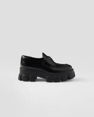 Prada Brushed Leather Monolith Loafers - Black