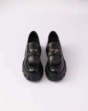 Prada Brushed Leather Monolith Loafers - Black