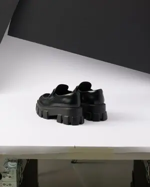 Prada Brushed Leather Monolith Loafers - Black