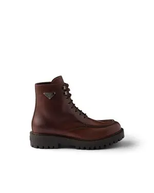 Prada Laced Leather Booties - Ebony
