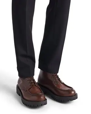 Prada Laced Leather Booties - Ebony