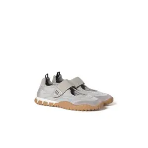 Miu Miu Tyre Technical Fabric And Suede Ballerinas - Cloudy Gray