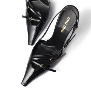 Miu Miu Patent Leather Slingbacks With Buckles - Black