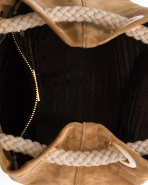 Prada Small Suede Bucket Bag - Cinnamon