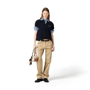 Miu Miu Embroidered Logo Piqué And Poplin Polo Shirt