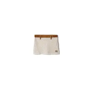 Miu Miu Crocheted Cotton And Suede Miniskirt - Natural