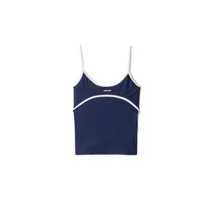 Miu Miu Navy Stretch Jersey Top With White Trim - Blue/white