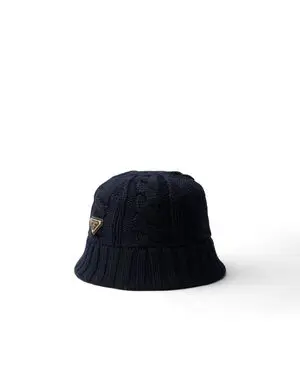 Prada Wool Cable Knit Bucket Hat - Navy