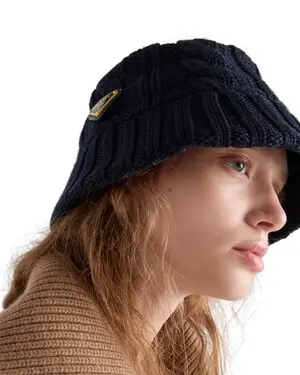 Prada Wool Cable Knit Bucket Hat - Navy