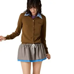Miu Miu Cashmere Cardigan With Detachable Collar - Tobacco/celeste