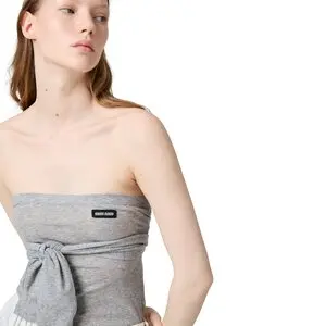 Miu Miu Ribbed Jersey Top - Grey