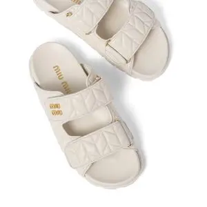 Miu Miu Matelassé Nappa Leather Slides - White