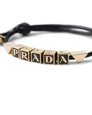 Prada Nappa Leather Bracelet With Enamelled Logo - Black