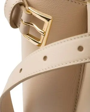 Prada Medium Leather Handbag With Double Belt Buckle - Travertine Stone