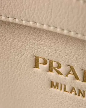 Prada Medium Leather Handbag With Double Belt Buckle - Travertine Stone